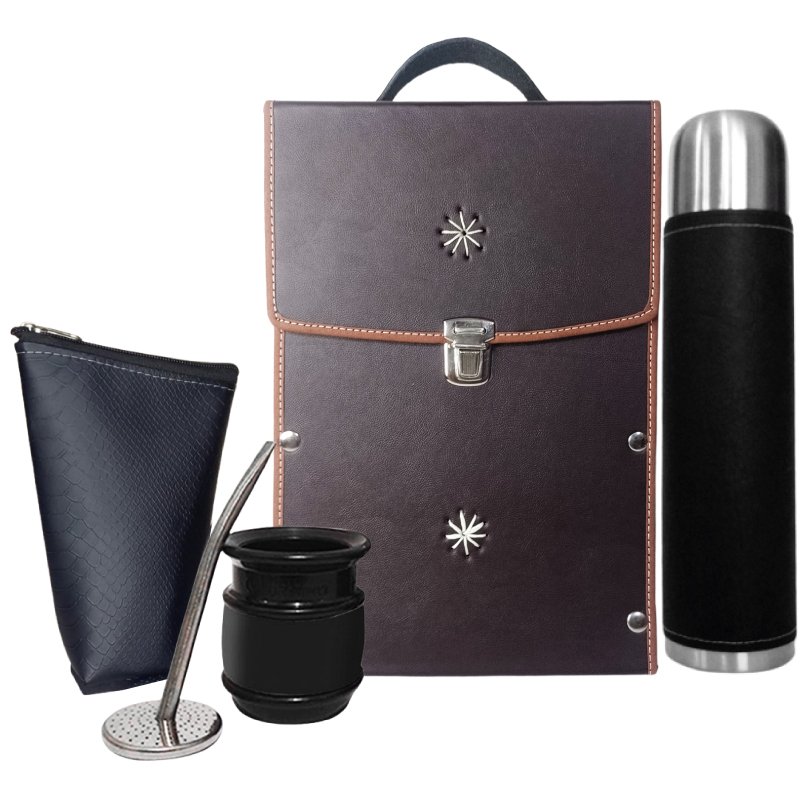 SET852F SET DE MATE CON TERMO+YERBERA+ MATE DE ACERO - Raices Regalos